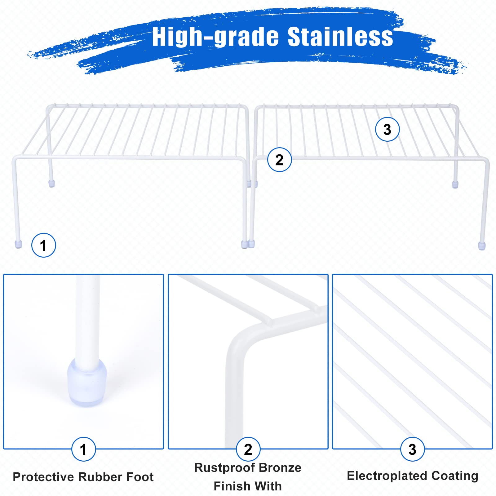 Medium (13.1 x 10.2 Inch) Cabinet Storage Shelf Rack , Kitchen Shelves，Kitchen Counter and Cabinet Shelf, Storage Rack Organizer for Kitchen, Fridge, Cabinet, Bathroom Cupboard& Pantry (2, White)