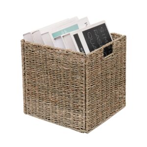 Seagrass Storage Basket,Folding 2 Packs Handmade Woven,Decorative Seagrass Shelf Basket,Wicker Shelf Basket For Storage Toys Books And Clothes and Other What You Want, 12x12x12 Inches. (seagrass)