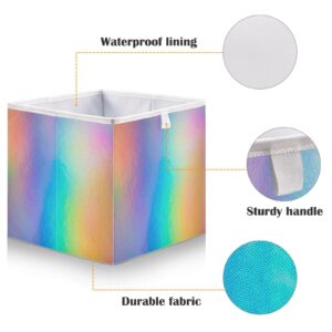 Blueangle Rainbow Holographic Paper Cube Storage Bin, 11 x 11 x 11 in, Large Collapsible Organizer Storage Basket for Home Décor（1076）