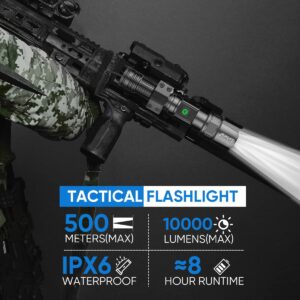 Garberiel XHP70 Tactical Flashlight for Rifle with Pressure Switch, 10000 Lumens Bright USB Rechargeable Picatinny Rail Mount Flashlight, Adjust Focus,5 Modes, Waterproof Weapon Light for Outdoor