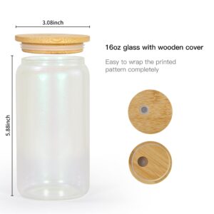 AGH 16OZ Sublimation Glass Blanks with Bamboo Lid and Plastic Straws, 25 Pack Transparent Chameleon Glasses Tumbler Mason Jar Cups for Iced Coffee, Juice, Soda, Drinks