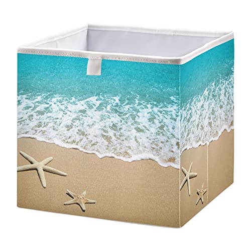 RunningBear Starfish Beach Storage Basket Storage Bin Square Collapsible Storage Cubes Cute Bin Organizer for Living Room Car