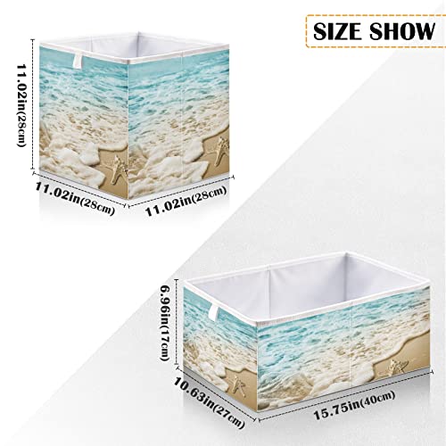 RunningBear Seastar Wave Storage Basket Storage Bin Square Collapsible Toy Bins Towel Storage Organizer for Kids Room Bedroom