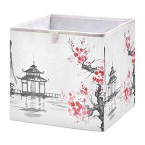 runningbear japanese cherry blossms storage basket storage bin square collapsible toy boxs cloth baskets containers organizer for office outside cars