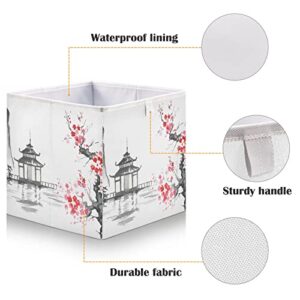 RunningBear Japanese Cherry Blossms Storage Basket Storage Bin Square Collapsible Toy Boxs Cloth Baskets Containers Organizer for Office Outside Cars