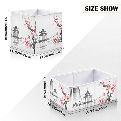 RunningBear Japanese Cherry Blossms Storage Basket Storage Bin Square Collapsible Toy Boxs Cloth Baskets Containers Organizer for Office Outside Cars