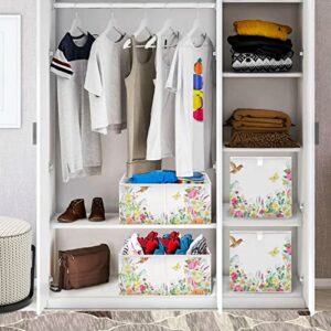 Flower Hummingbird Storage Basket Storage Bin Square Collapsible Toy Boxs Toy Storage Box Organizer for Home Laundry Room