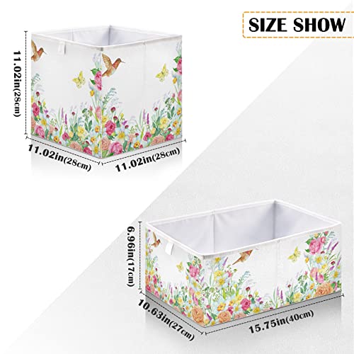 Flower Hummingbird Storage Basket Storage Bin Square Collapsible Toy Boxs Toy Storage Box Organizer for Home Laundry Room