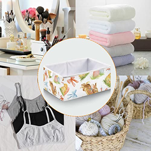 Spring Easter Bunny Storage Basket Storage Bin Square Collapsible Shelves Basket Fabric Storage Organizer for Office Bedroom ClothesToys