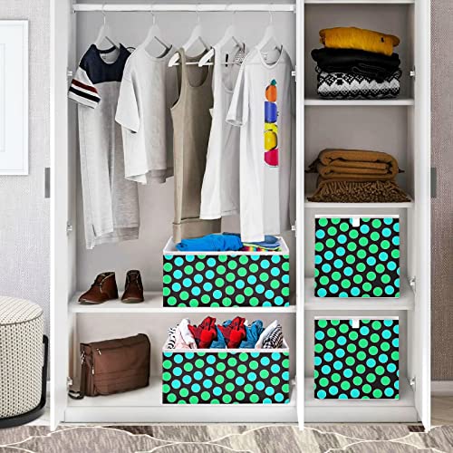 Green Blue Dots Storage Basket Storage Bin Rectangular Collapsible Toy Boxs Clothes Toys Bin Organizer for Office Outside Cars