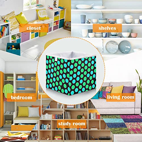 Green Blue Dots Storage Basket Storage Bin Rectangular Collapsible Toy Boxs Clothes Toys Bin Organizer for Office Outside Cars