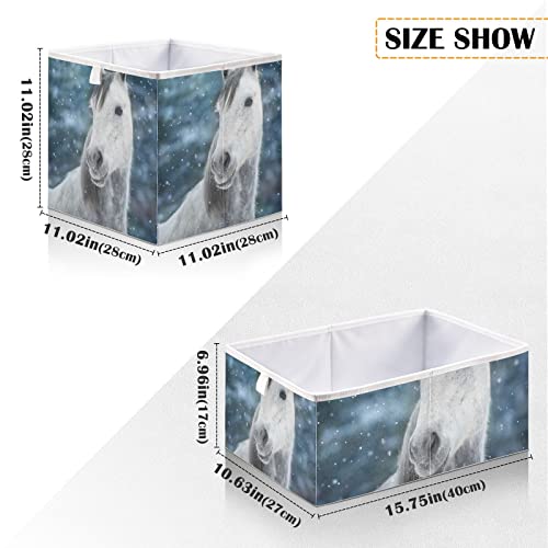 RunningBear White Horse Storage Basket Storage Bin Square Collapsible Storage Cubes Cloth Baskets Containers Organizer for Rooms Playroom Shelves