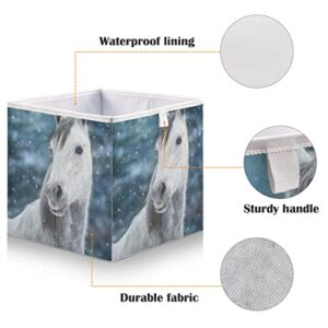 RunningBear White Horse Storage Basket Storage Bin Square Collapsible Storage Cubes Cloth Baskets Containers Organizer for Rooms Playroom Shelves