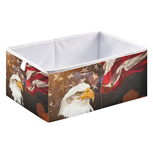 American Flag Bald Hawk Storage Basket Storage Bin Rectangular Collapsible Shelves Basket Decorative Storage Boxes Organizer for Office Outside Cars