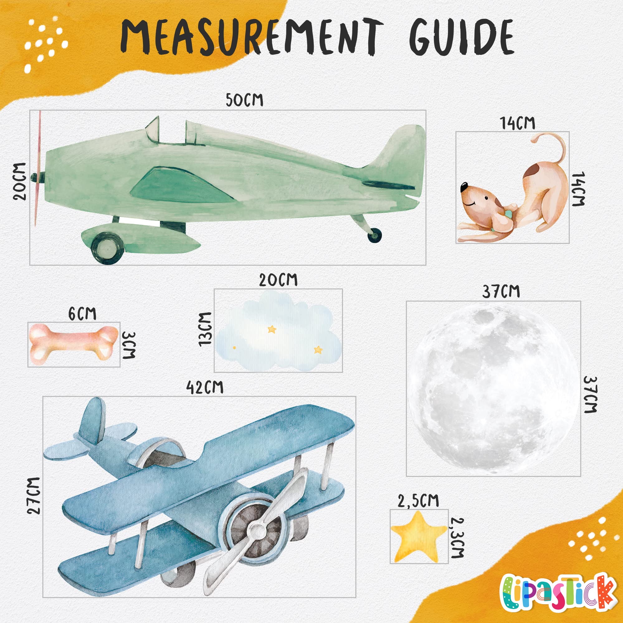 Large Airplane Wall Decals for Kids by Lipastick - 68 pcs Premium Kids Wall Stickers Aircrafts - Creative Nursery Wall Decal - Plane Vinyl Wall Decals for Baby Nursery Children Room Bedroom L Size