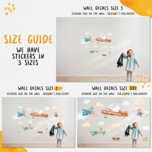 Large Airplane Wall Decals for Kids by Lipastick - 68 pcs Premium Kids Wall Stickers Aircrafts - Creative Nursery Wall Decal - Plane Vinyl Wall Decals for Baby Nursery Children Room Bedroom L Size