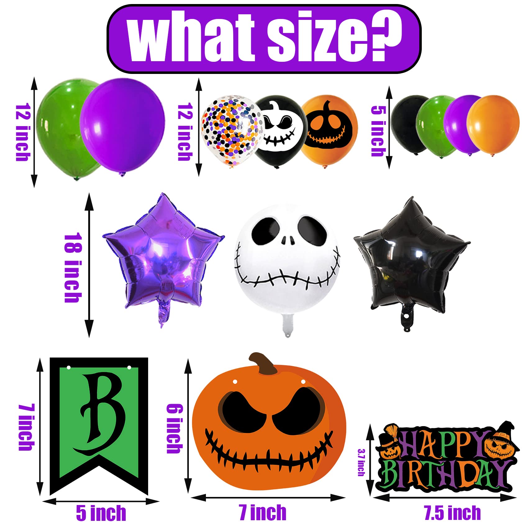 Halloween Birthday Party Decorations Banner 78PCS with Hppy Birthday Banner Balloons Cake Tooper Foil Curtains Halloween Themed Birthday Decorations for Kids First Birthday Decorations Party Supplies