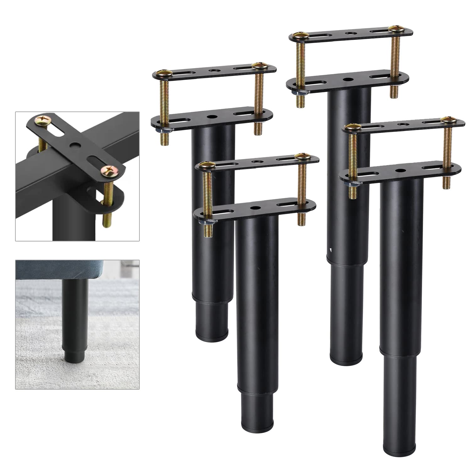 Pearabbit 4Pcs 7.1"-14" Adjustable Height Center Support Legs for Bed Frame Slat Furniture Feet Replacement, etc.