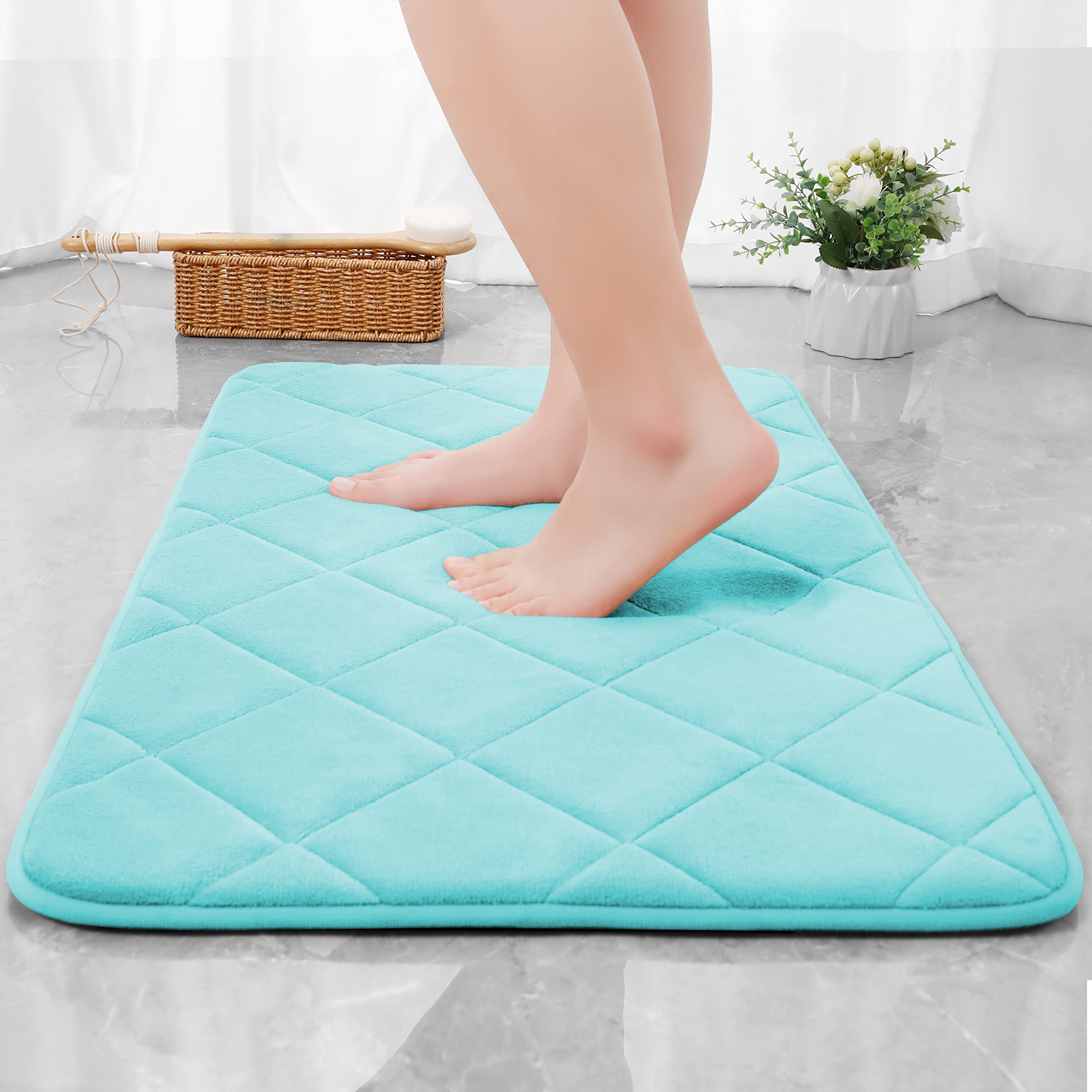 chakme Memory Foam Bath Mat 17" X 24", Super Soft Absorbent Bathroom Mats, Non Slip Bathroom Rugs, Machine Washable Bath Rugs for Bathroom Floor, Teal