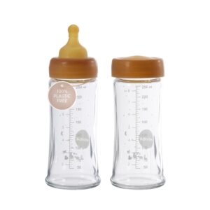 hevea wide neck baby glass bottle 2-pack free from plastic, bpa, and phthalates (250 ml / 8 oz)