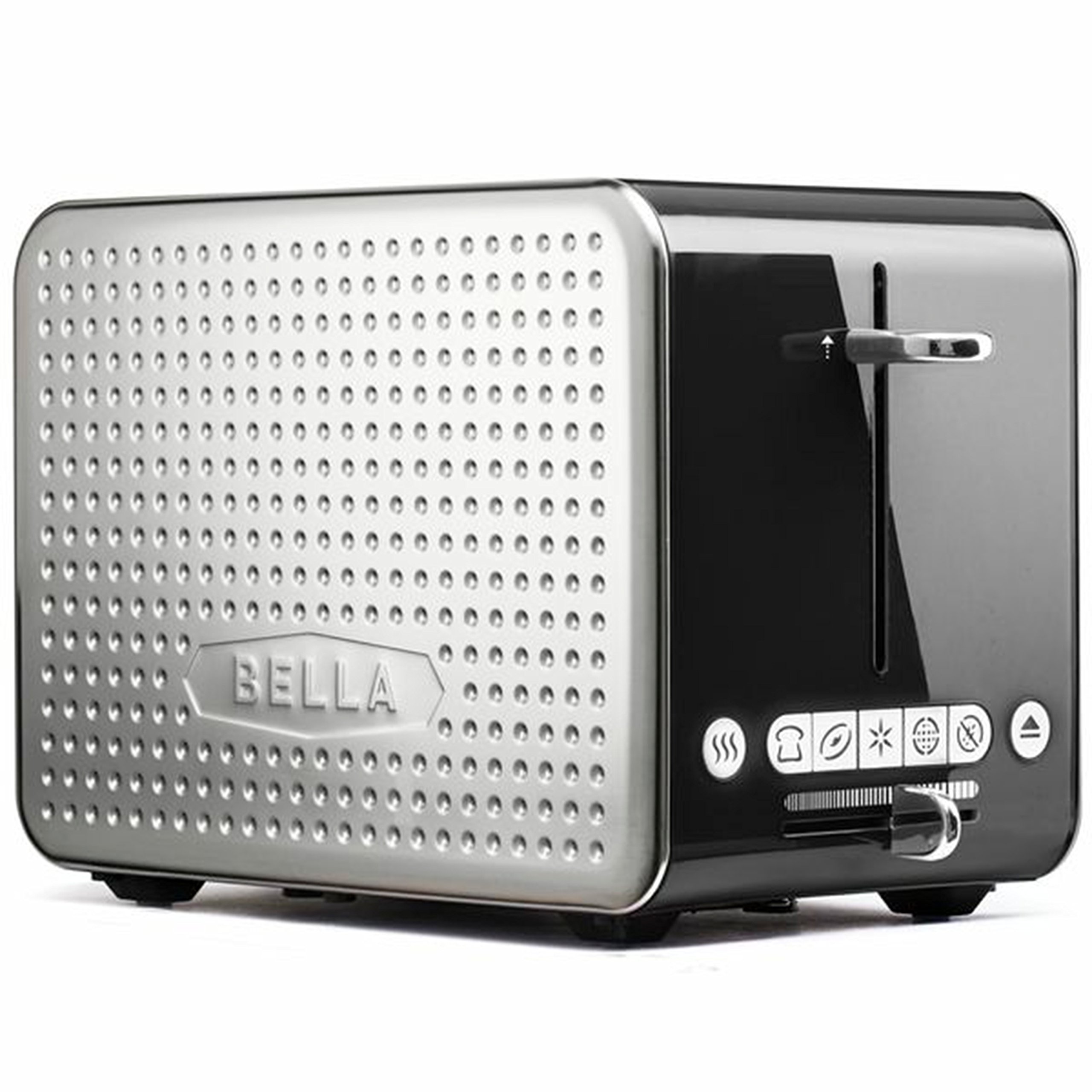 BELLA 2 Slice Toaster with Wide Slots, Touchscreen - Removable Crumb Tray, Adjustable Browning Control With Multiple Settings - Stainless Steel and Black