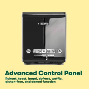 BELLA 2 Slice Toaster with Wide Slots, Touchscreen - Removable Crumb Tray, Adjustable Browning Control With Multiple Settings - Stainless Steel and Black