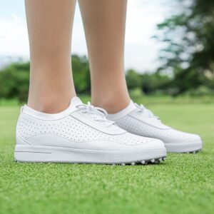 Women's Golf Shoes Waterproof Lightweight Golf Training Footwear Outdoor Spikeless Golf Shoes Breathable,White,8.5