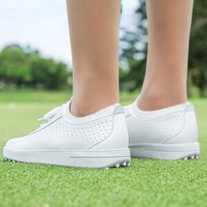 Women's Golf Shoes Waterproof Lightweight Golf Training Footwear Outdoor Spikeless Golf Shoes Breathable,White,8.5