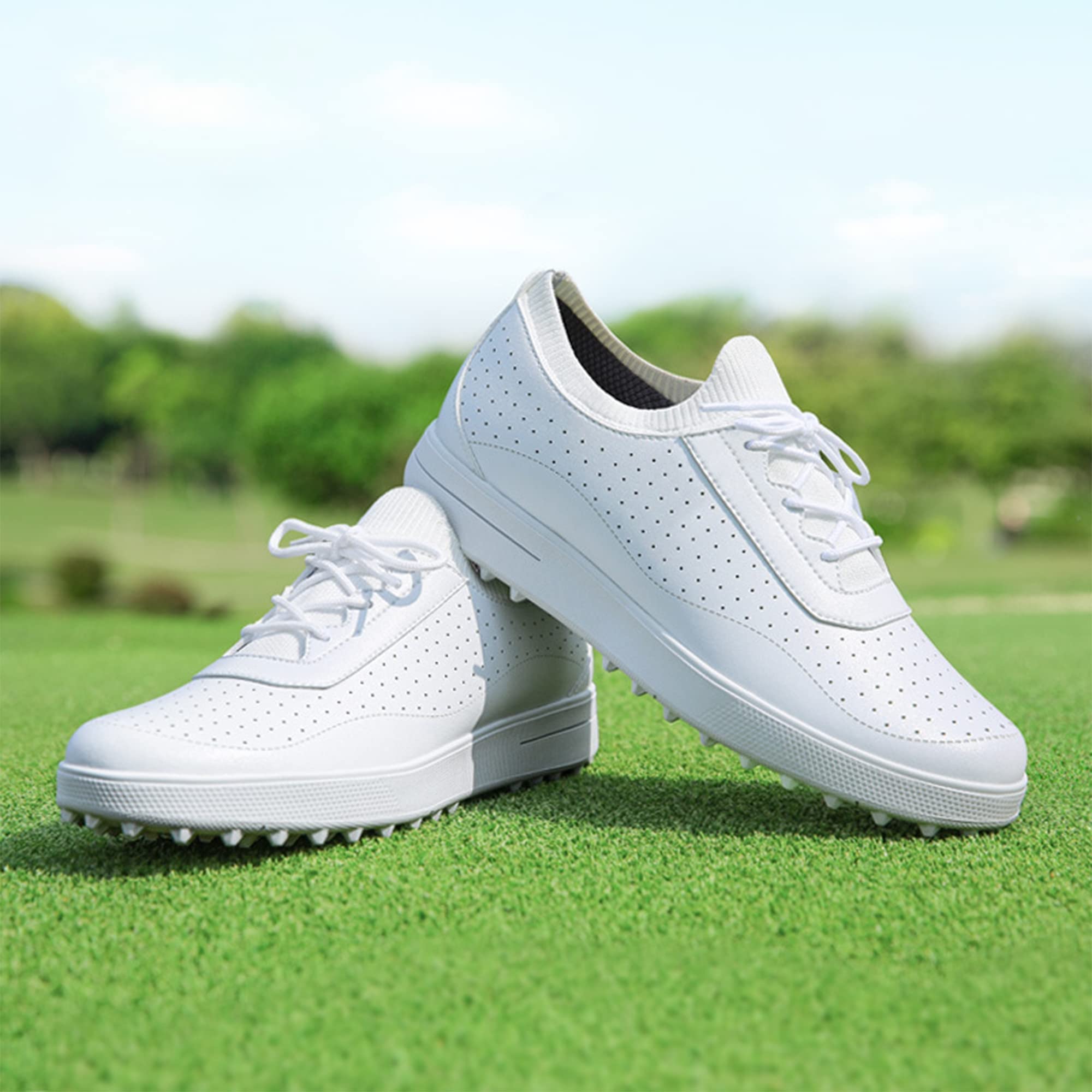 Women's Golf Shoes Waterproof Lightweight Golf Training Footwear Outdoor Spikeless Golf Shoes Breathable,White,8.5