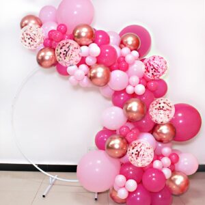 Pink Balloon Garland Arch Kit, 142pcs Hot Pink Rose Gold Balloons with Confetti Balloons for Mother's Day Decoration Girl's Birthday Bridal Baby Shower Princess Theme Party Background Decorations