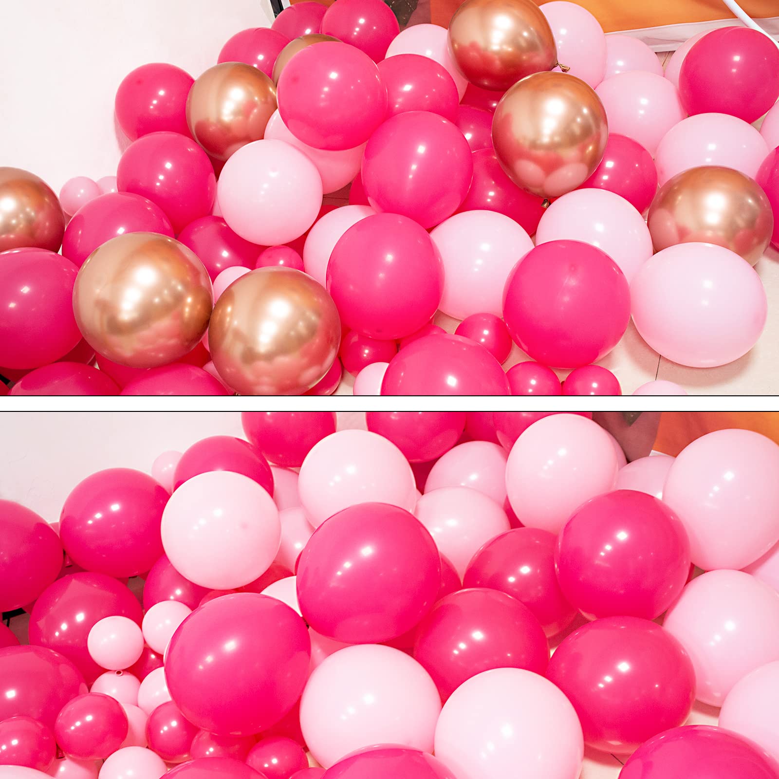 Pink Balloon Garland Arch Kit, 142pcs Hot Pink Rose Gold Balloons with Confetti Balloons for Mother's Day Decoration Girl's Birthday Bridal Baby Shower Princess Theme Party Background Decorations