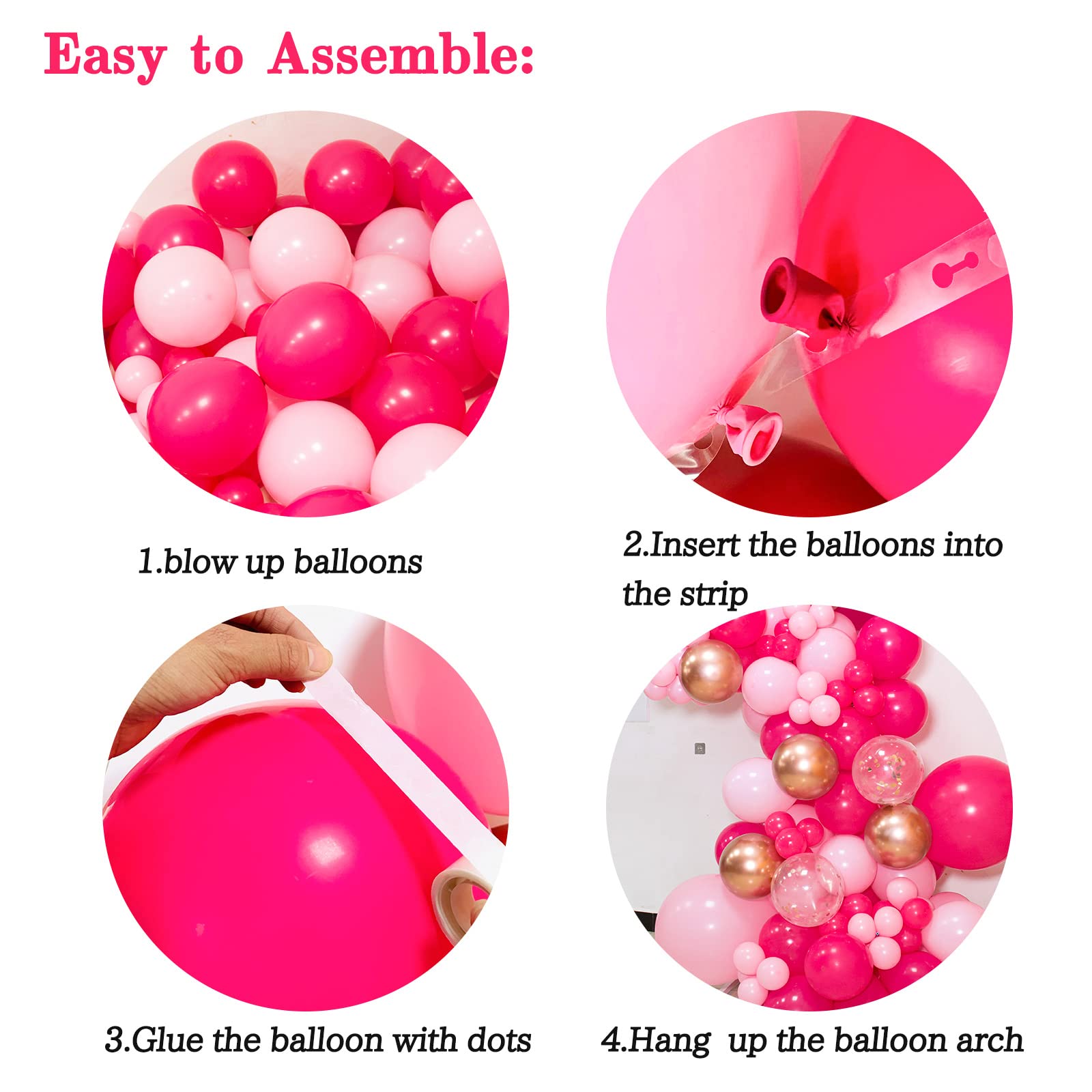 Pink Balloon Garland Arch Kit, 142pcs Hot Pink Rose Gold Balloons with Confetti Balloons for Mother's Day Decoration Girl's Birthday Bridal Baby Shower Princess Theme Party Background Decorations