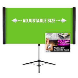 valera performer extra wide portable green screen & stand – extra wide chroma key panel, 10 second setup, 1000 backgrounds included, wrinkle resistant green fabric backdrop, tripod, & carrying case