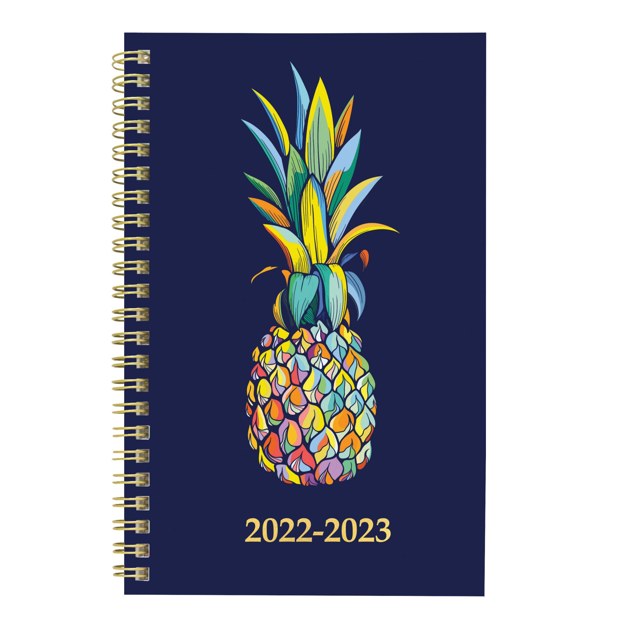 Rediform Blueline Essential Academic Weekly/Monthly Planner, 13 Months, July 2022 to July 2023, Gold Twin-Wire Binding, Poly Cover, 8'' x 5'', Pineapple Design, Navy (CA114PM.02-23)