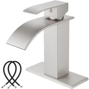 midanya waterfall spout bathroom faucet single handle 1 hole bathroom sink faucet,modern rv lavatory vanity basin faucet with 6 inch deck plate for 1 or 3 hole and water hose,brushed nickel