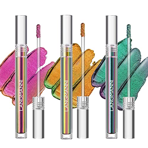 LANGMANNI Liquid Glitter Eyeshadow Chameleon Eyeshadow Makeup,Metallic Changing Long-lasting Holographic Glitter Multichrome Eyeshadows (A-Peacock)