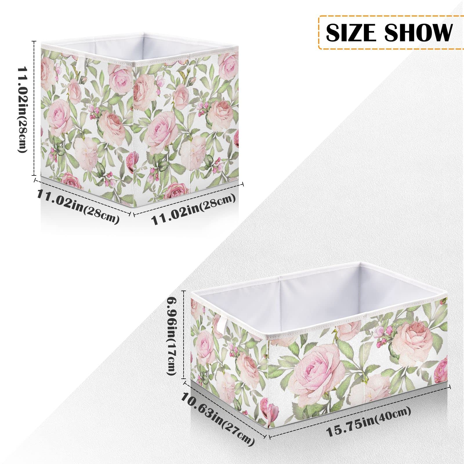 Rectangular Storage Baskets ,Flowers Fabric Storage Bin Organizer,Collapsible Storage Basket for Toy, Clothes,Books.Shelves Basket