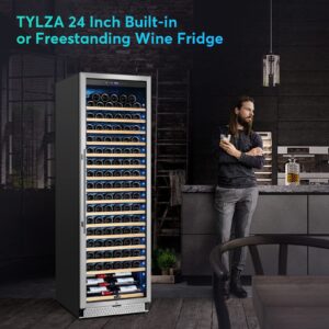 TYLZA Wine Fridge 24 Inch, 189 Bottles Large Wine Cooler Refrigerator, Built-in or Freestanding Tall Wine Cooler with Upgraded Compressor, Low Noise, Fast Cooling and Intelligent Temperature Memory