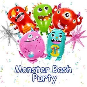 Monster Party Balloons Monster Theme Party Decorations 2pcs Foil Stars Balloon and 5pcs Aluminum Monster Balloon Set Monster Bash Party Decor Supplies for Kids Birthday Halloween Christmas Party