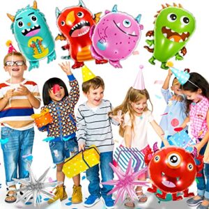 Monster Party Balloons Monster Theme Party Decorations 2pcs Foil Stars Balloon and 5pcs Aluminum Monster Balloon Set Monster Bash Party Decor Supplies for Kids Birthday Halloween Christmas Party