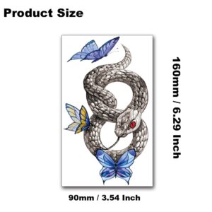 Ooopsiun 12 Large Sheets Snake Temporary Tattoos For Men Women, Cool Waterproof Body Fake Tattoo Sticker for Aldult 3D Cobra Mamba Viper Arm Tattoos