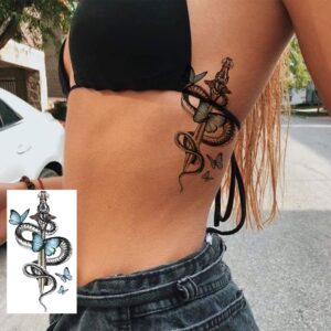 Ooopsiun 12 Large Sheets Snake Temporary Tattoos For Men Women, Cool Waterproof Body Fake Tattoo Sticker for Aldult 3D Cobra Mamba Viper Arm Tattoos