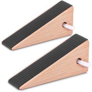 door wedge stopper for bottom of door, large tall wooden door wedge, door stop wedge, wood door stopper wedge, fitting for door gap under 2 inches, 2 pack black.