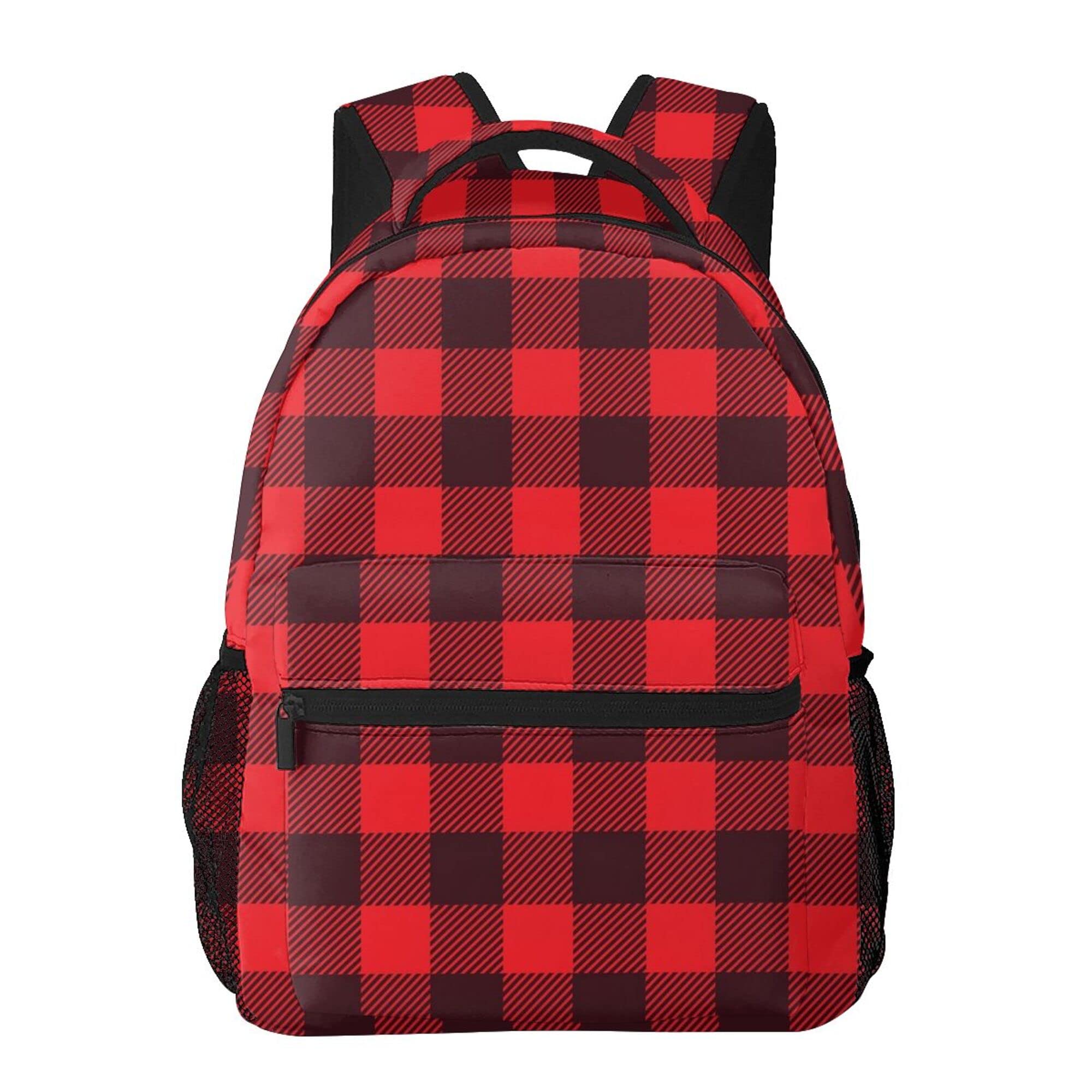 AMRANDOM Travel Backpack for Women Men Red Black Buffalo Check Plaid Pattern College Backpack Adjustable