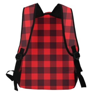 AMRANDOM Travel Backpack for Women Men Red Black Buffalo Check Plaid Pattern College Backpack Adjustable