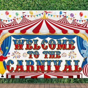 Large Circus Carnival Backdrop Welcome to the Carnival Banner Backdrop Photo Background for Carnival Circus Theme Party Decorations Kids Birthday Party Supplies Photo Booth Props, 71 x 43 Inch