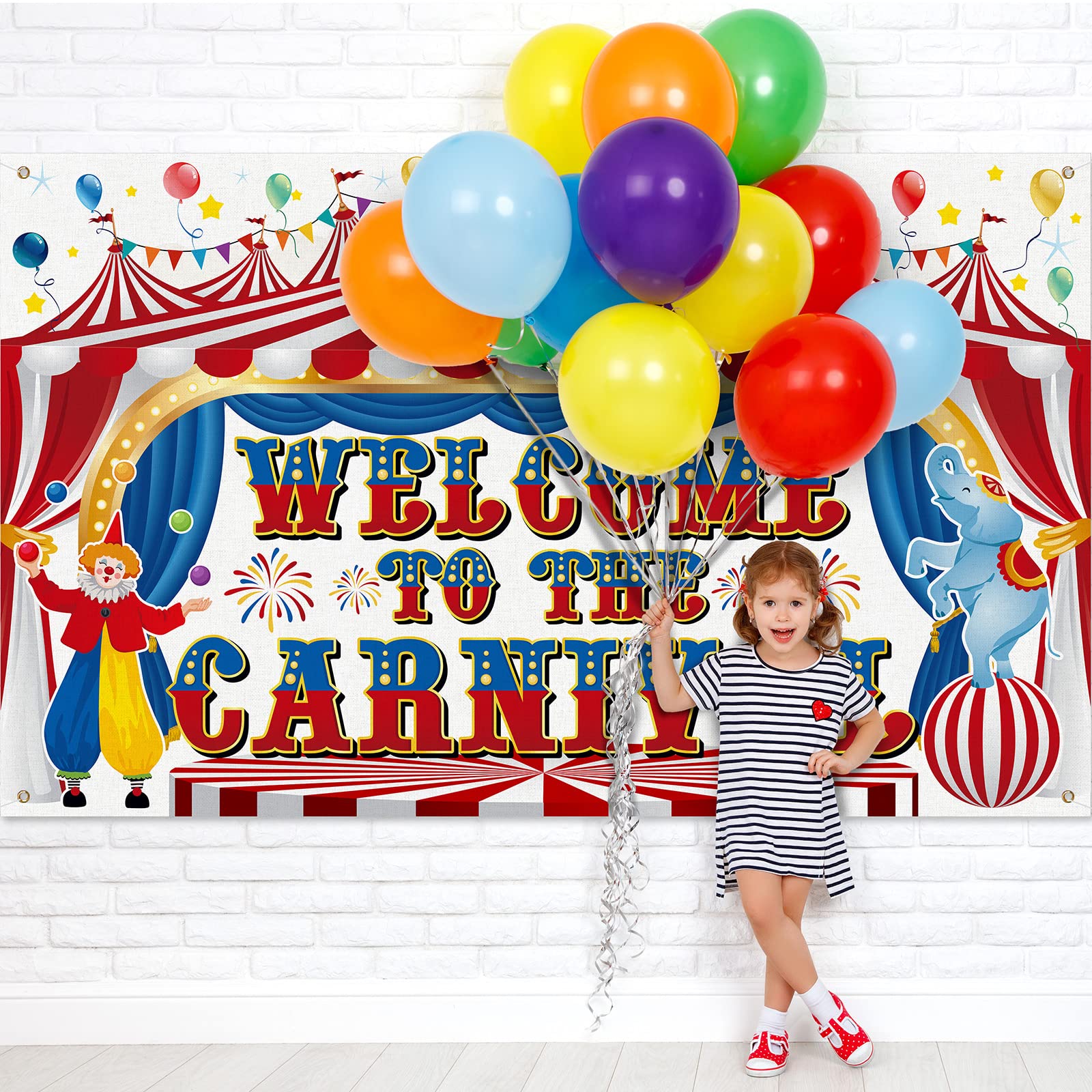 Large Circus Carnival Backdrop Welcome to the Carnival Banner Backdrop Photo Background for Carnival Circus Theme Party Decorations Kids Birthday Party Supplies Photo Booth Props, 71 x 43 Inch