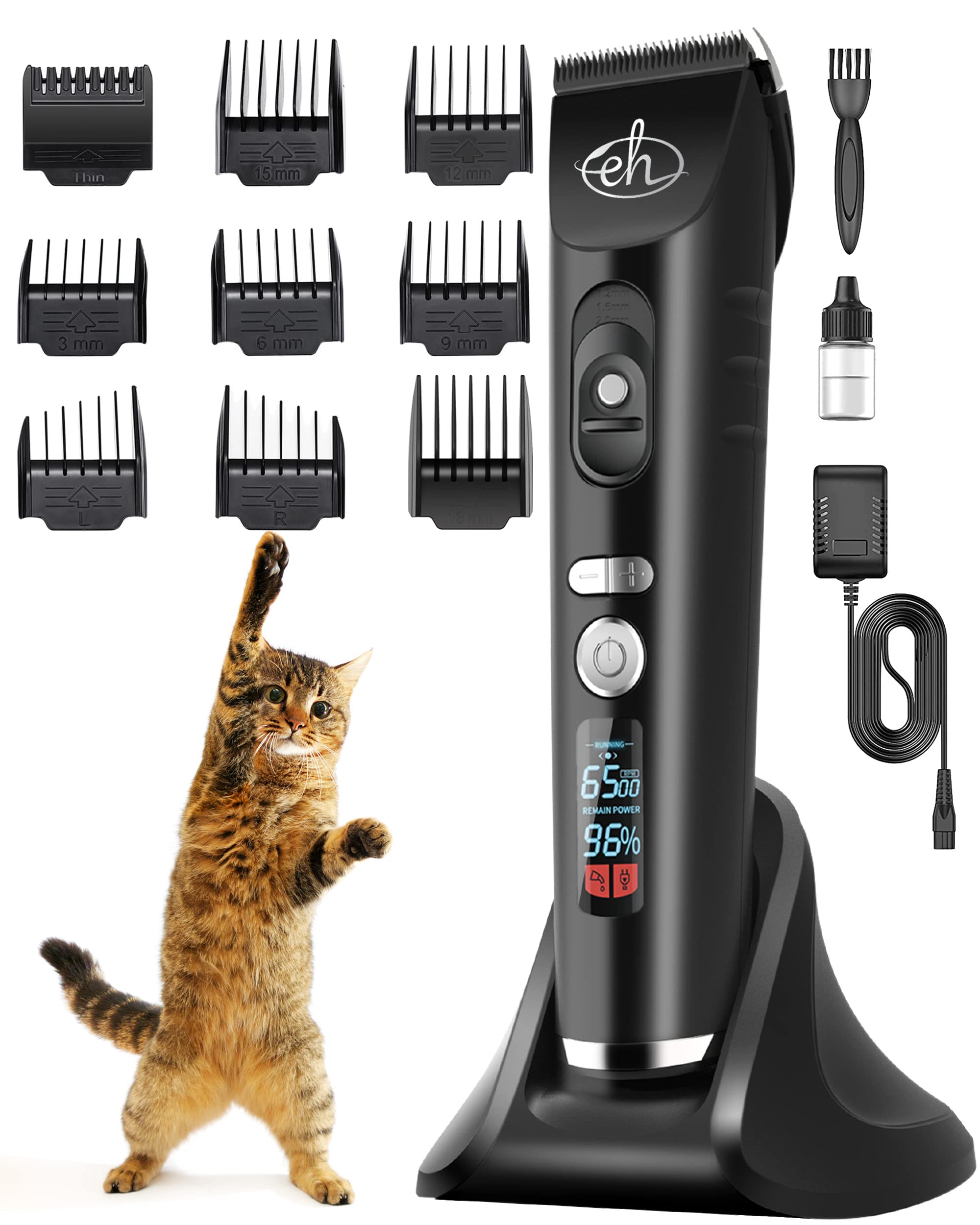 Ceramic Cat Grooming Kit Clippers Trimmer for Matted Hair - Low Noise, 3 Speed, Cordless Dogs Cats Pets Clipper Shavers Rechargeable - Professional Groomer Clipper with Charging Stand for Pet