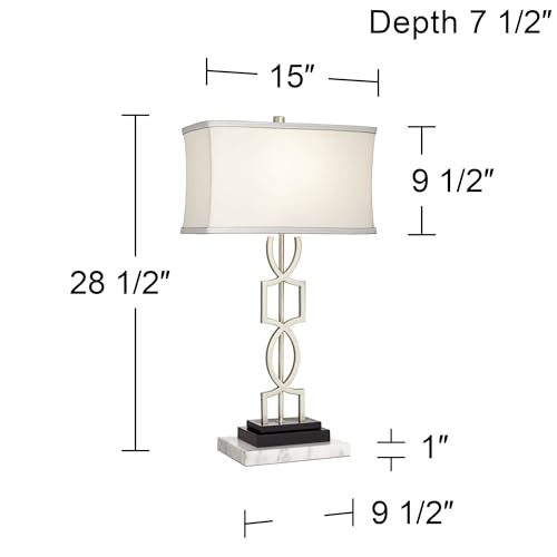 360 Lighting Evan Modern Table Lamps with White Marble Risers USB Charging Port 28 1/2" Tall Set of 2 Brushed Nickel Rectangular Shade for Bedroom Living Bedside Nightstand Home Office Desk