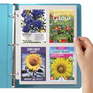 seed storage organizer - seed organizer (3.5 x 5" pockets - 50 sheets - 8.5 x 11") - garden seed organizer - seed packet organizer - 4 pocket sheet protectors for 3 ring binder